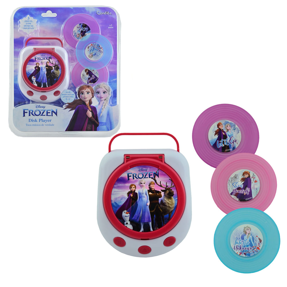 Kit CD Player Frozen + 2 Mini Veículos Die Cast Tsum Tsum Anna + Elsa